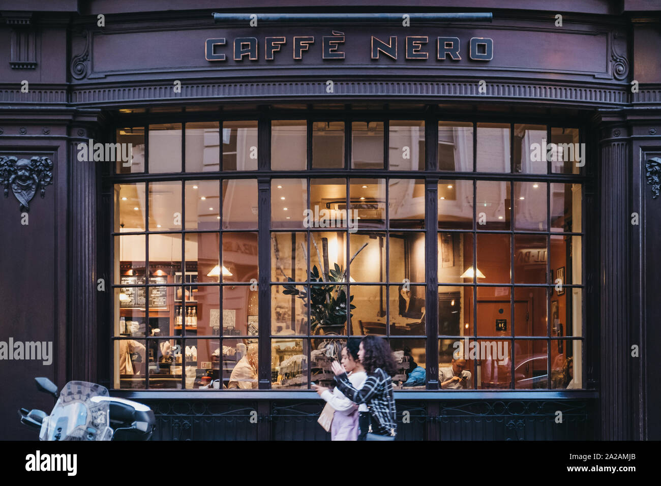 London, UK - August 31, 2019: Facade of Cafe Nero, a British European ...
