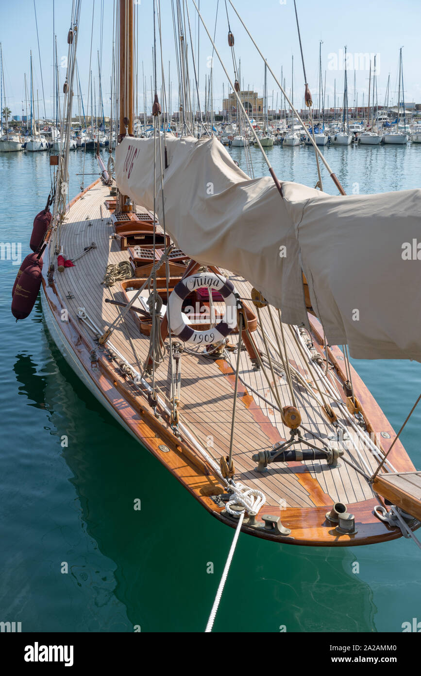Details of sailboat Tuiga, flagship of the Monaco Yacht Club Stock ...