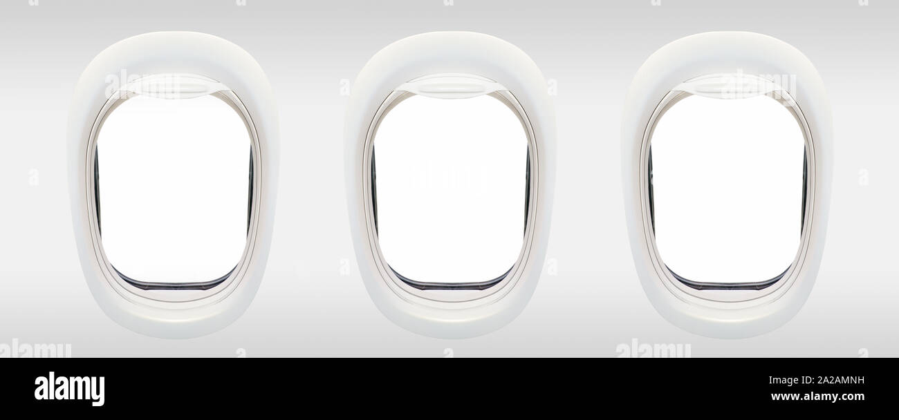 Blank windows of airplane from inside, aerial travel concept Stock ...