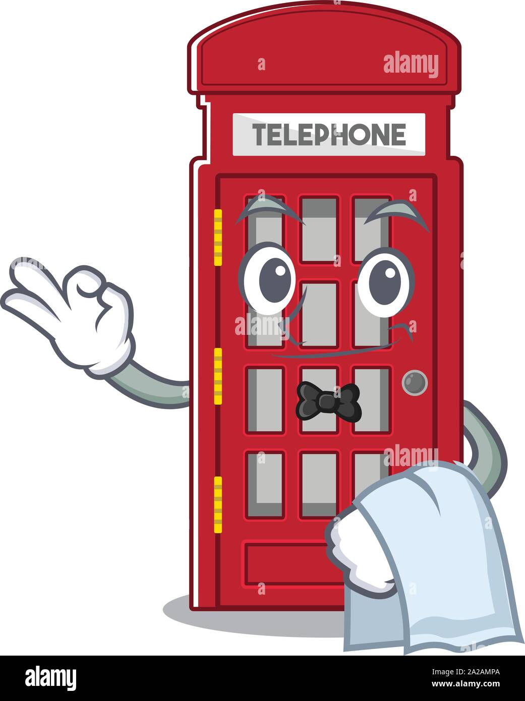Waiter miniature telephone booth above cartoon table Stock Vector Image ...
