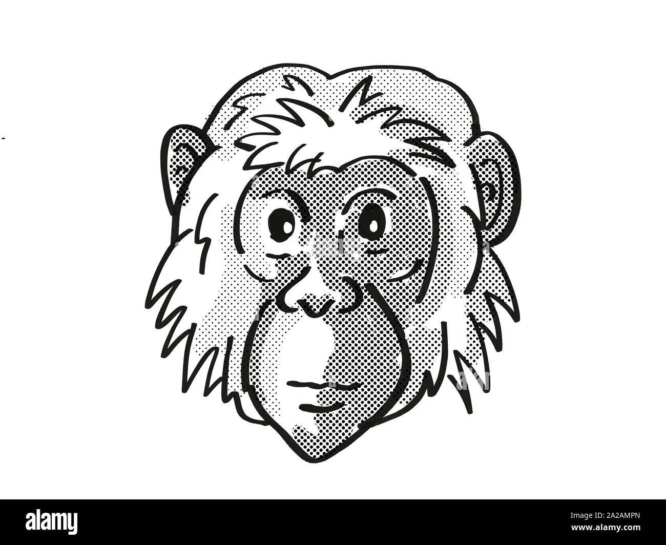 Retro cartoon mono line style drawing of head of a Bonobo or Pan ...