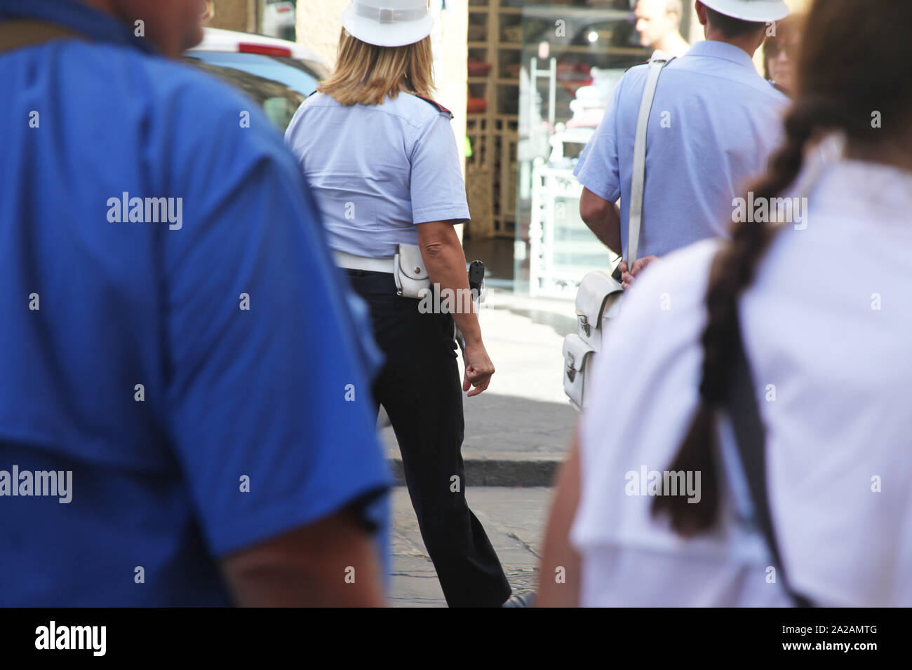 Italian police officers out on patrol, walking around Florence, Italy ...