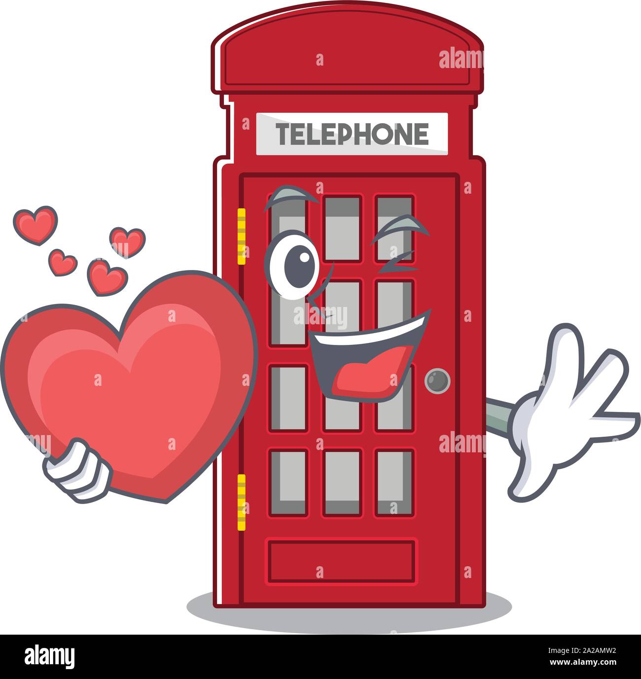 With heart miniature telephone booth above cartoon table Stock Vector ...
