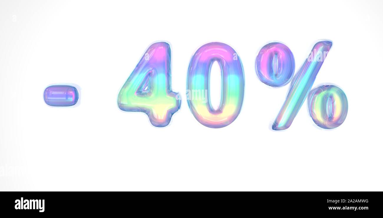 3D text of the letter -40 sale in the style of soap bubbles with a ...