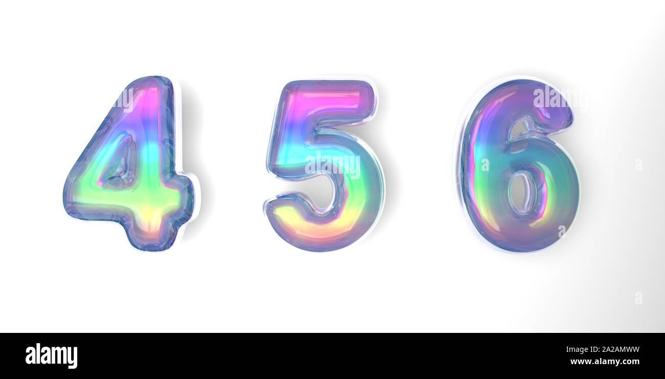 3D text of the letter 456 in the style of soap bubbles with a rainbow ...
