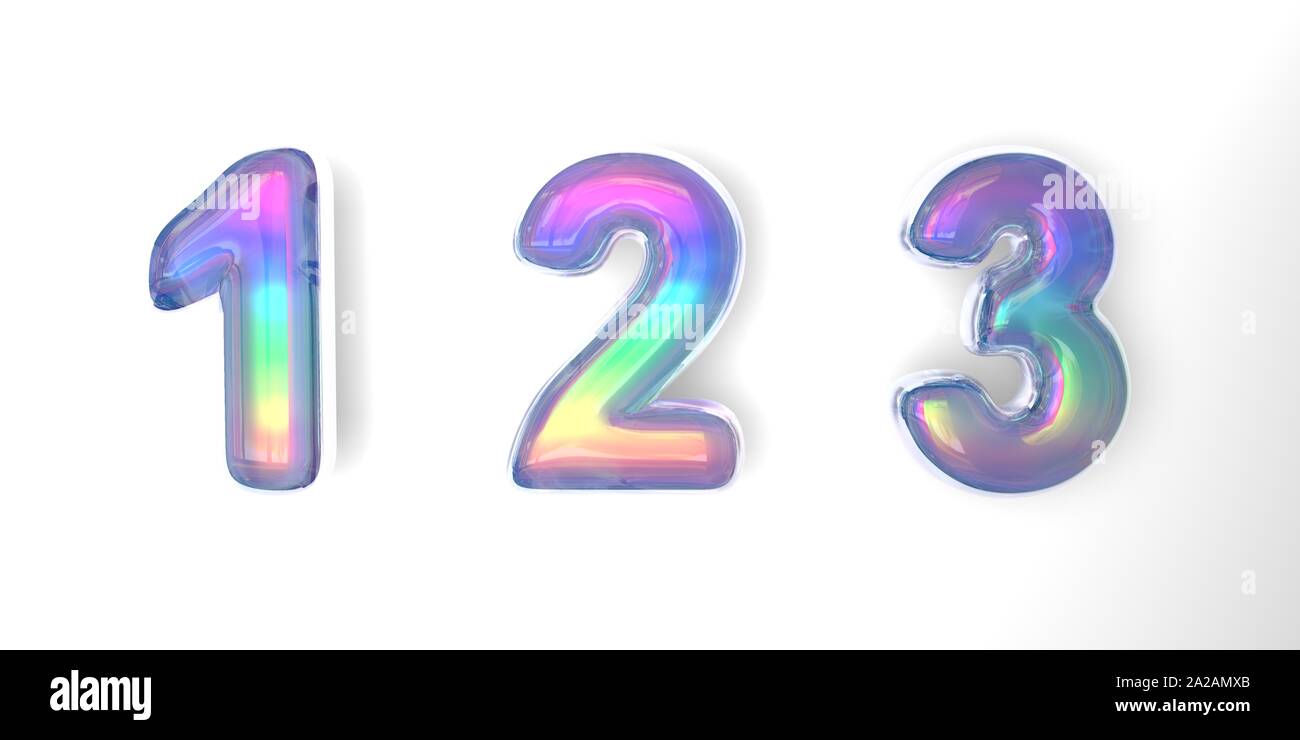 3D text of the letter 123 in the style of soap bubbles with a rainbow ...
