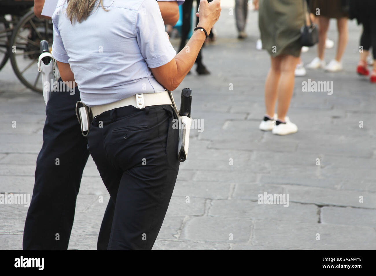 Italian police officers out on patrol, walking around Florence, Italy ...