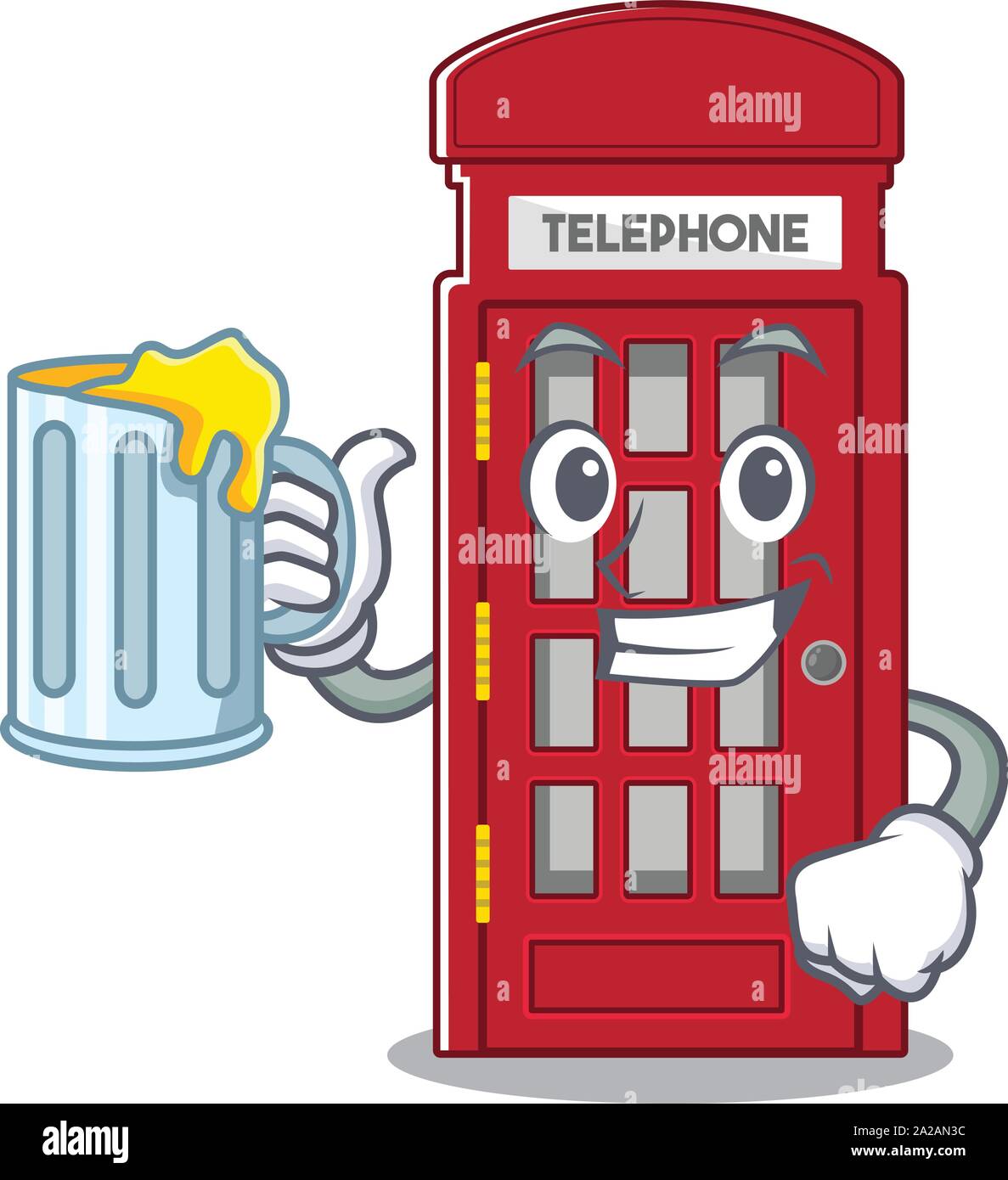 With juice miniature telephone booth above cartoon table Stock Vector ...