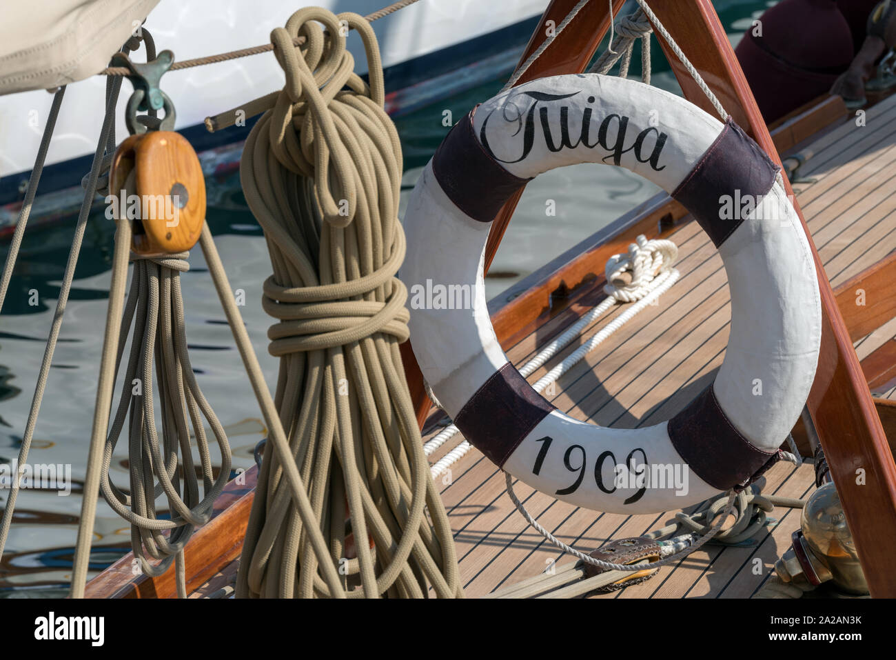 Details of sailboat Tuiga, flagship of the Monaco Yacht Club Stock ...
