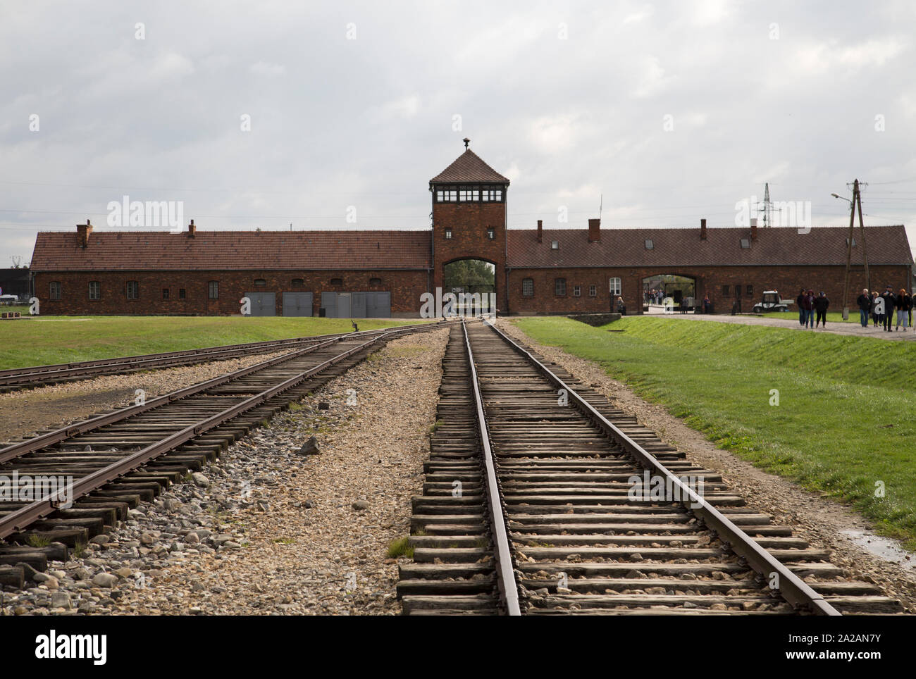 Main gate and train transit arch, Auschwitz-Birkenau, former German ...