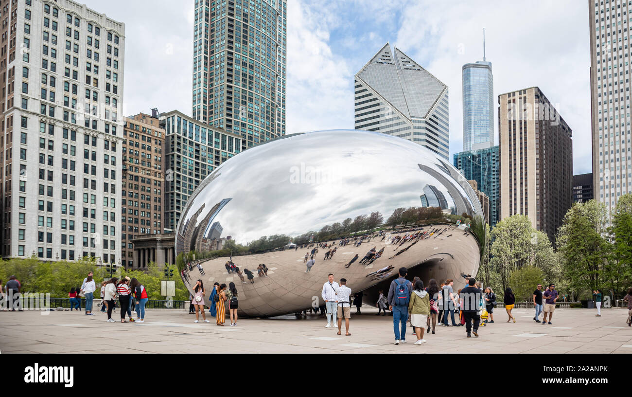 Chicago, Illinois, USA. May 9, 2019. People hanging around in the ...