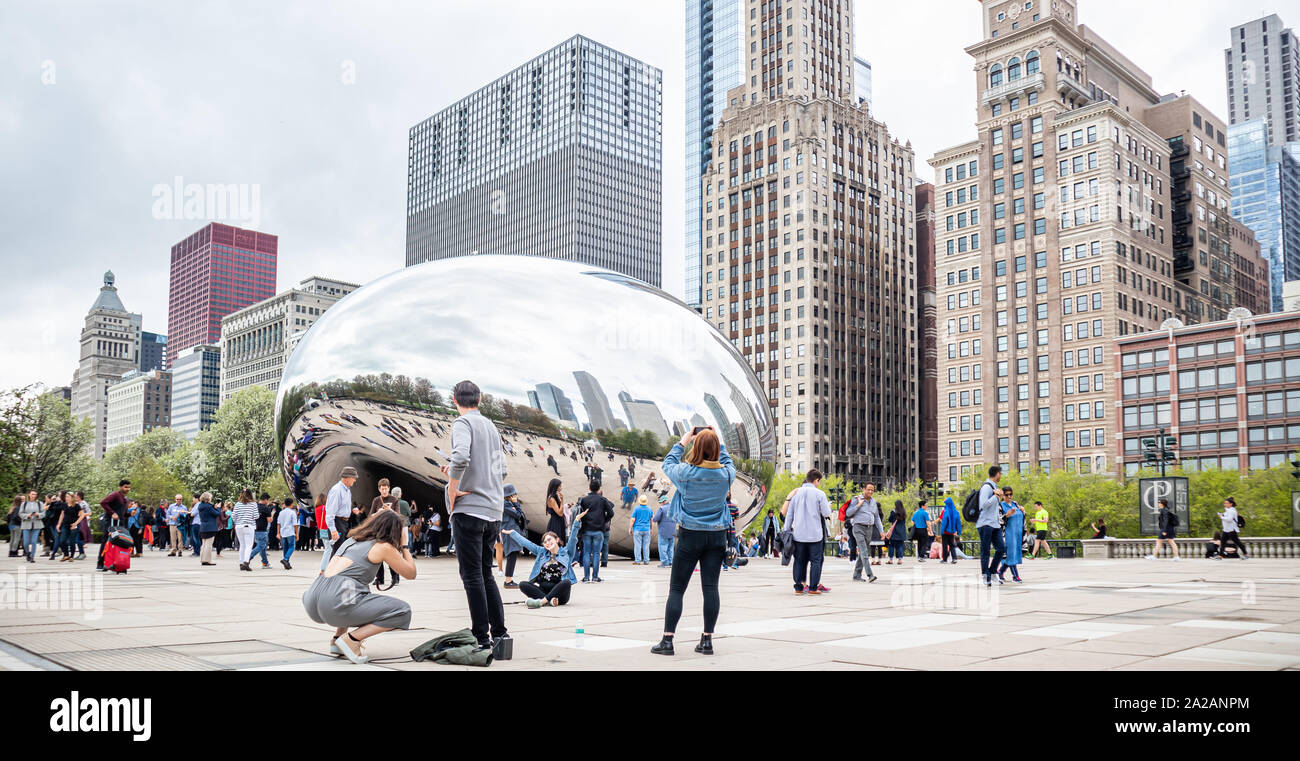 Chicago, Illinois, USA. May 9, 2019. People hanging around in the ...