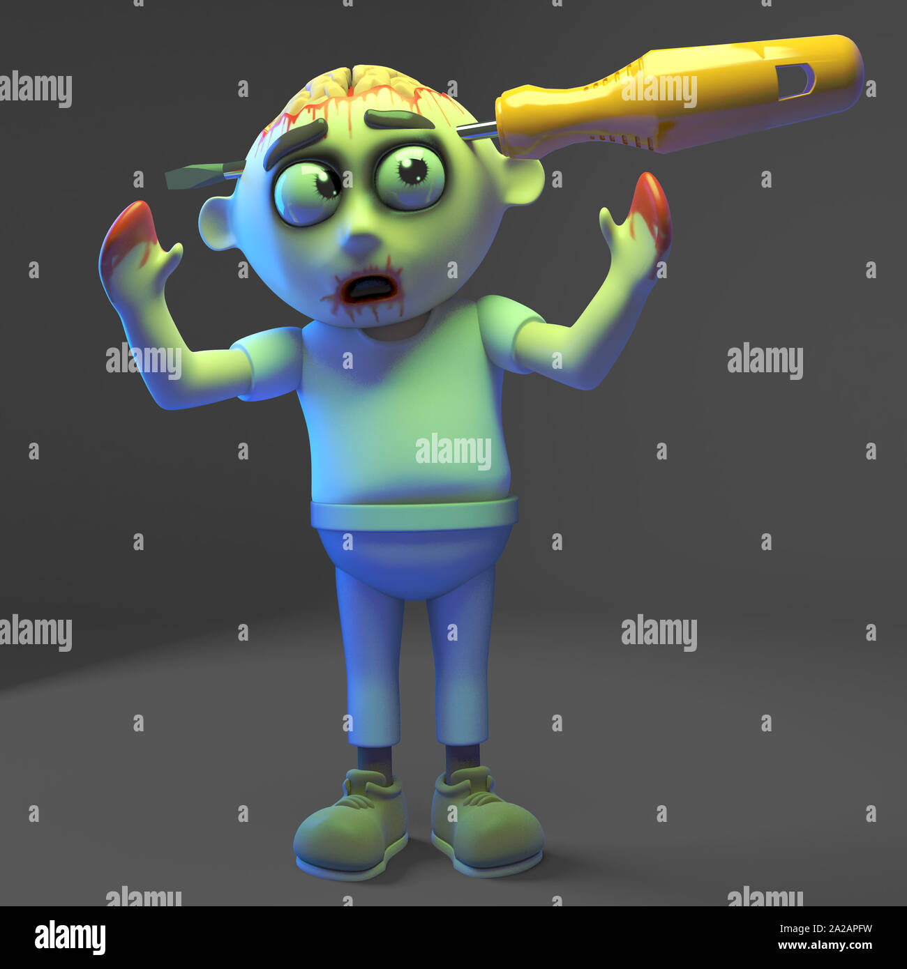 Zombie suffers a small headwound by way of a screwdriver, 3d ...