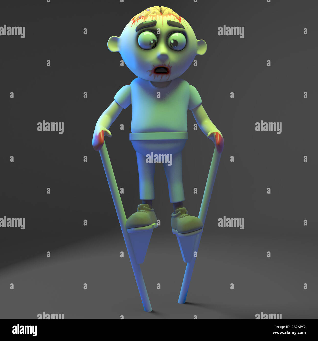 Little undead zombie monster feels very tall on his stilts, 3d ...