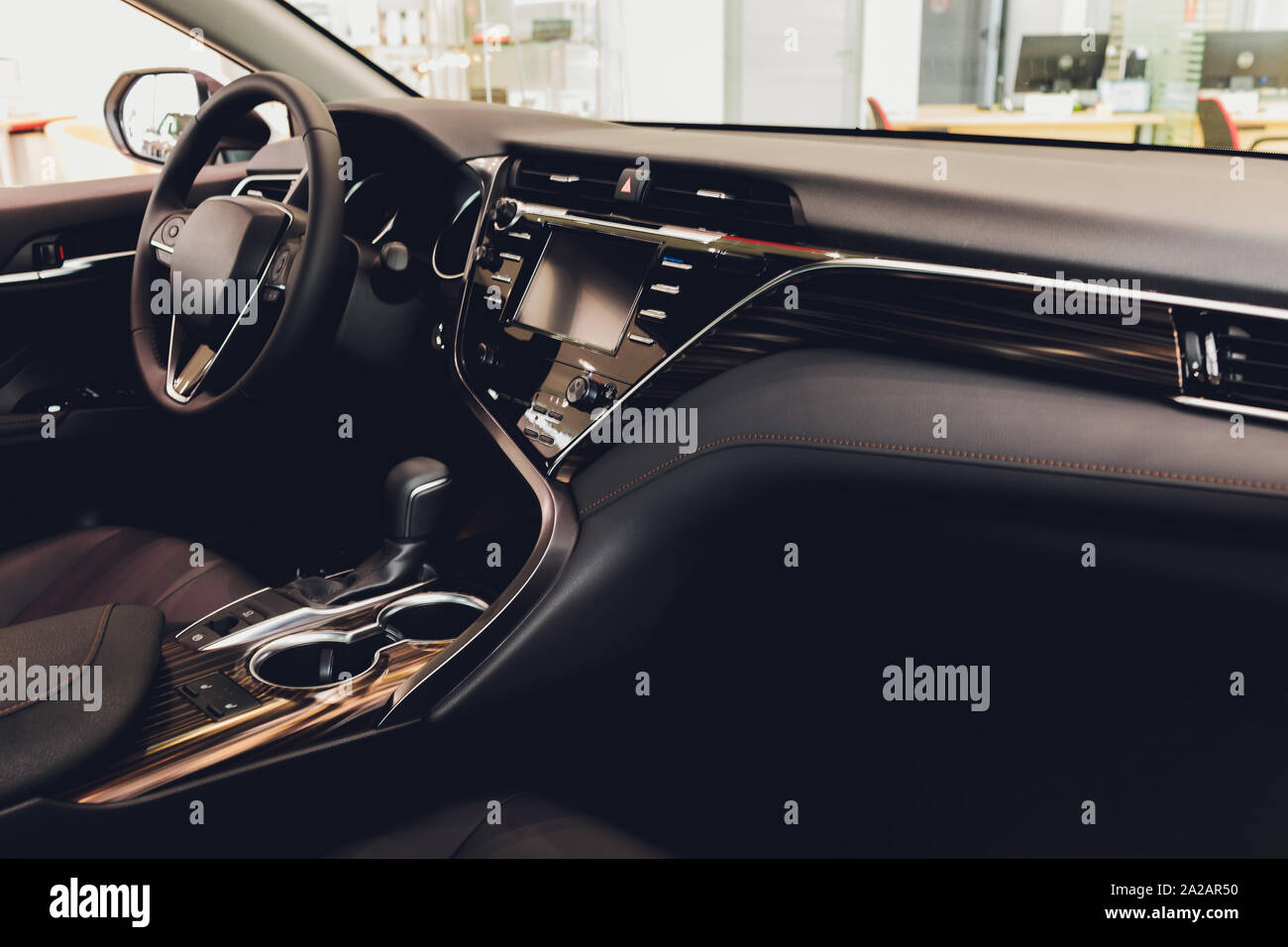 View of the interior of a modern automobile showing the dashboard Stock ...