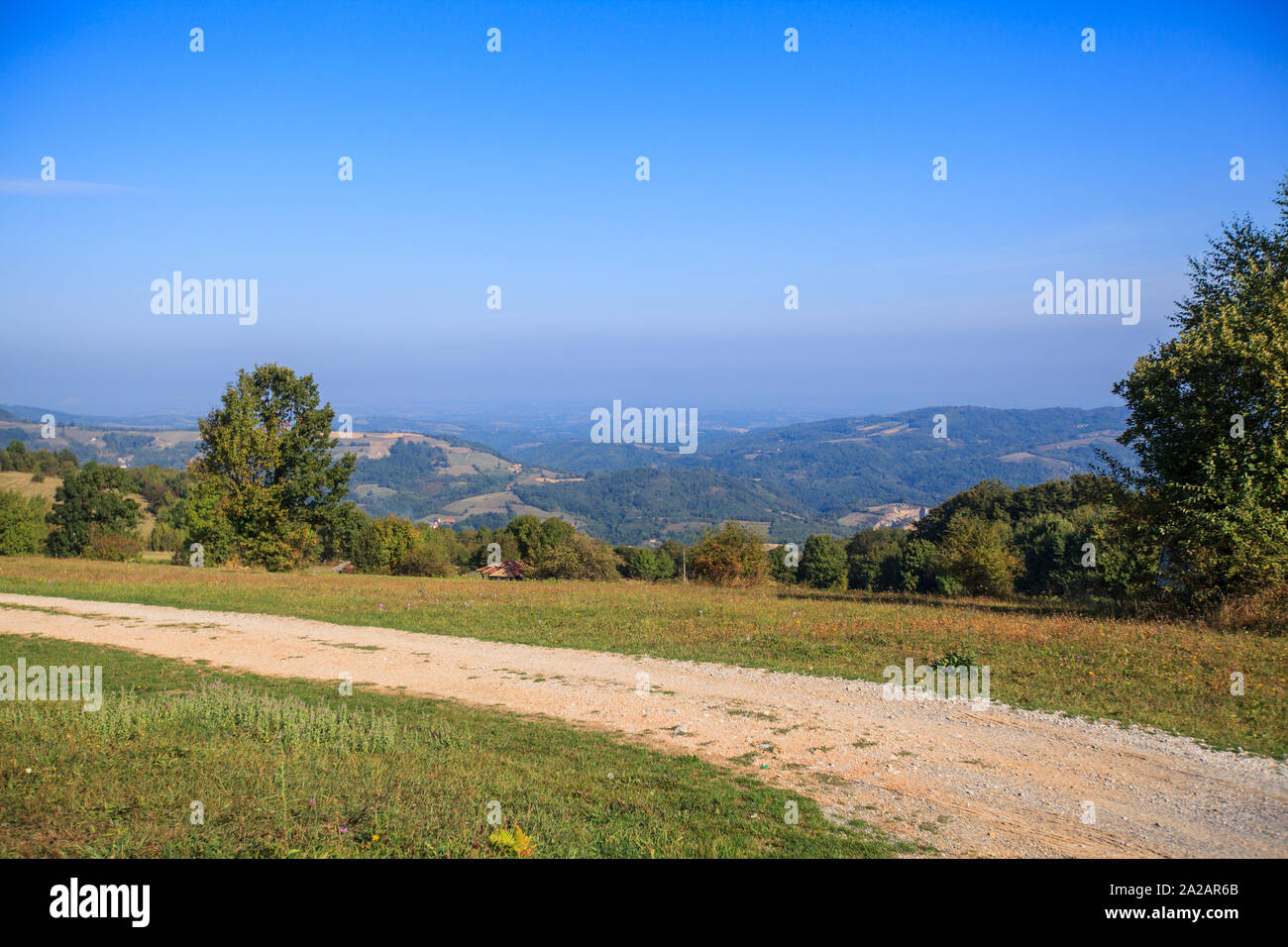 Beautiful nature rural landscape, forest and hills, panoramic view from ...