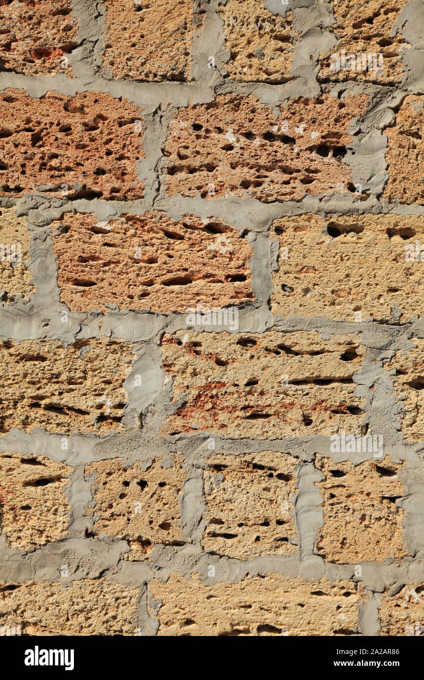 The shell rock brick wall, texture. The fragment of a new bricklaying ...