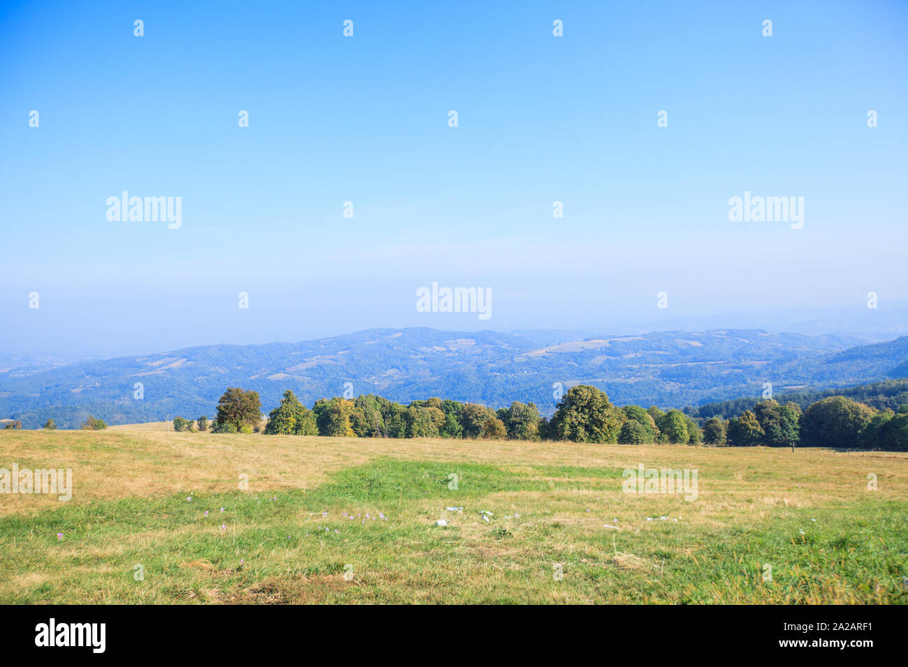 Beautiful nature rural landscape, forest and hills, panoramic view from ...