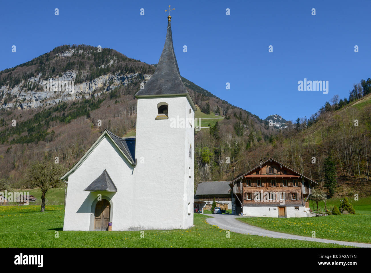 Grafenort, Switzerland - 21 April 2019: rural view of Grafenort on the ...