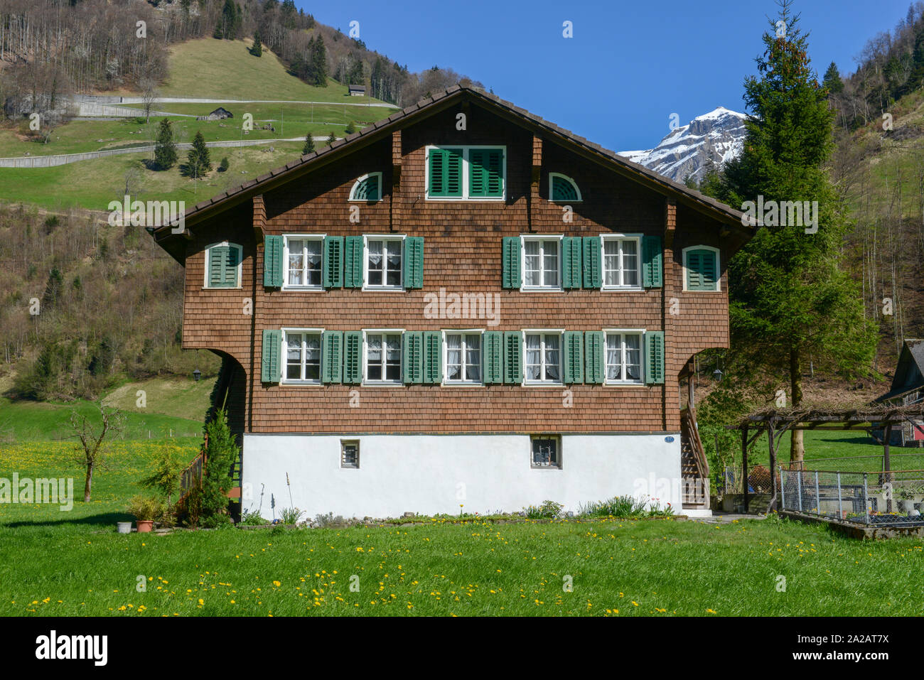 Grafenort, Switzerland - 21 April 2019: rural view of a beautiful ...