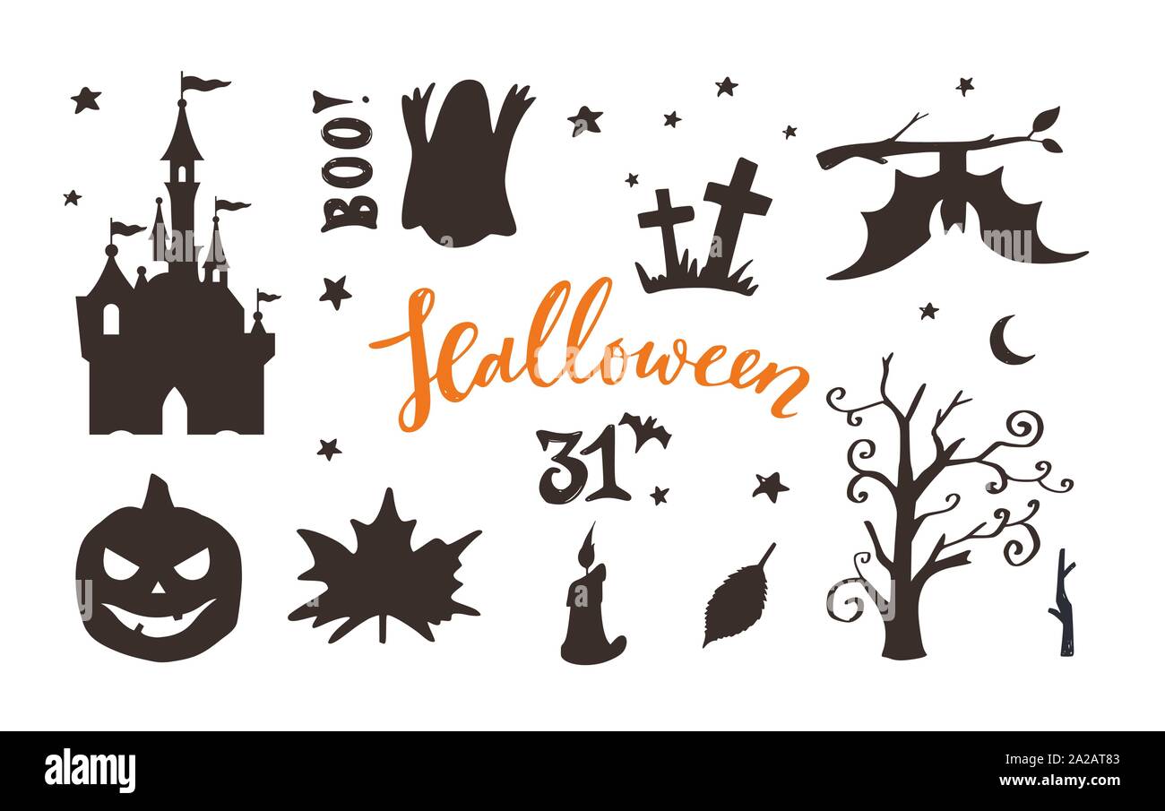 Vector collection of Halloween night silhouettes ,icons and characters ...