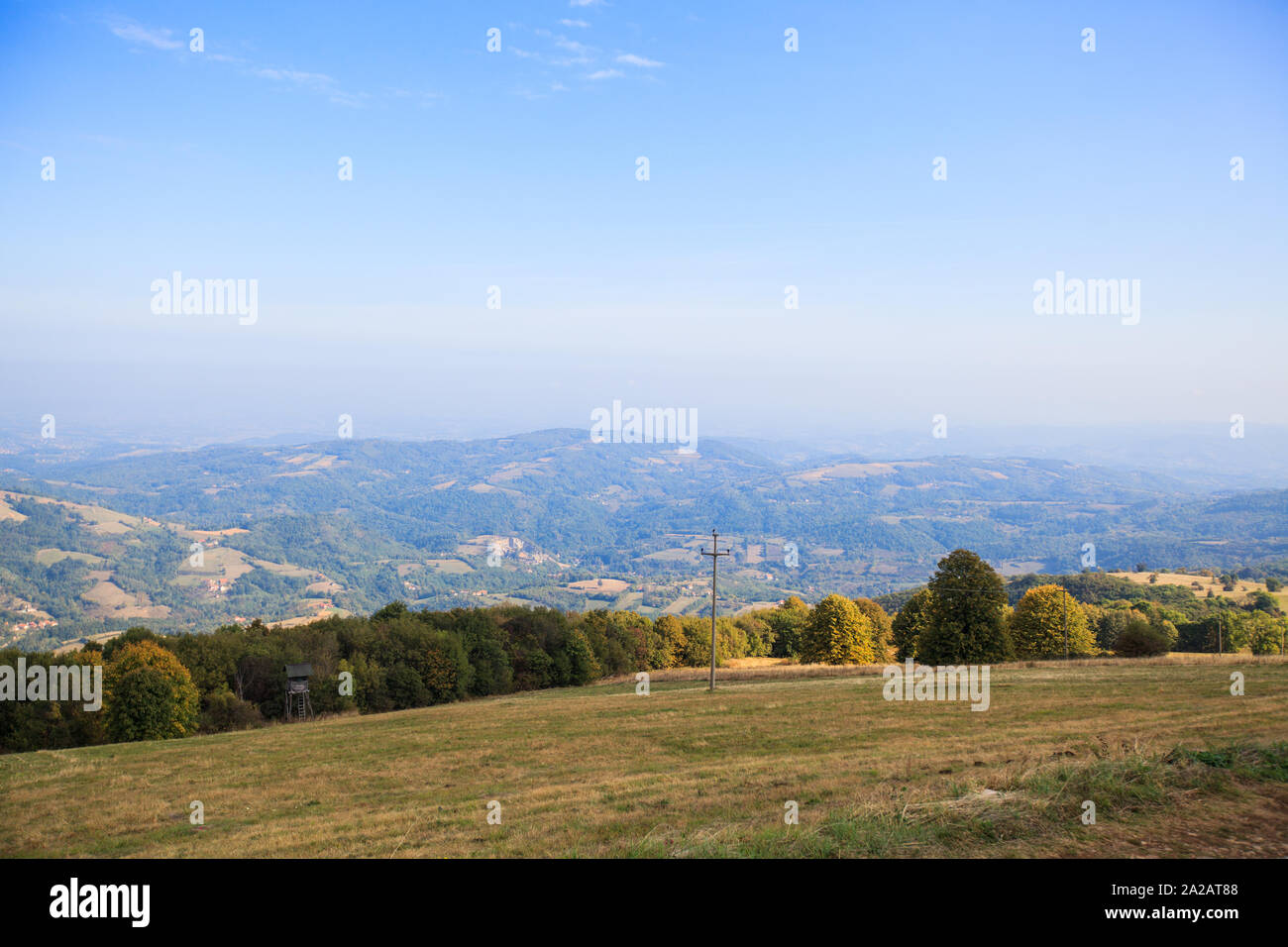 Beautiful nature rural landscape, forest and hills, panoramic view from ...