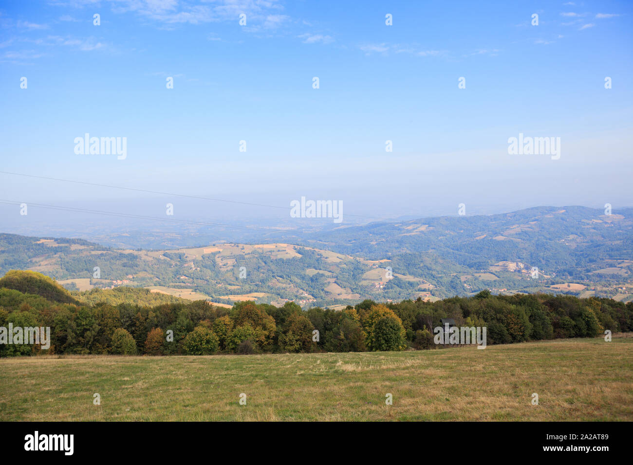 Beautiful nature rural landscape, forest and hills, panoramic view from ...