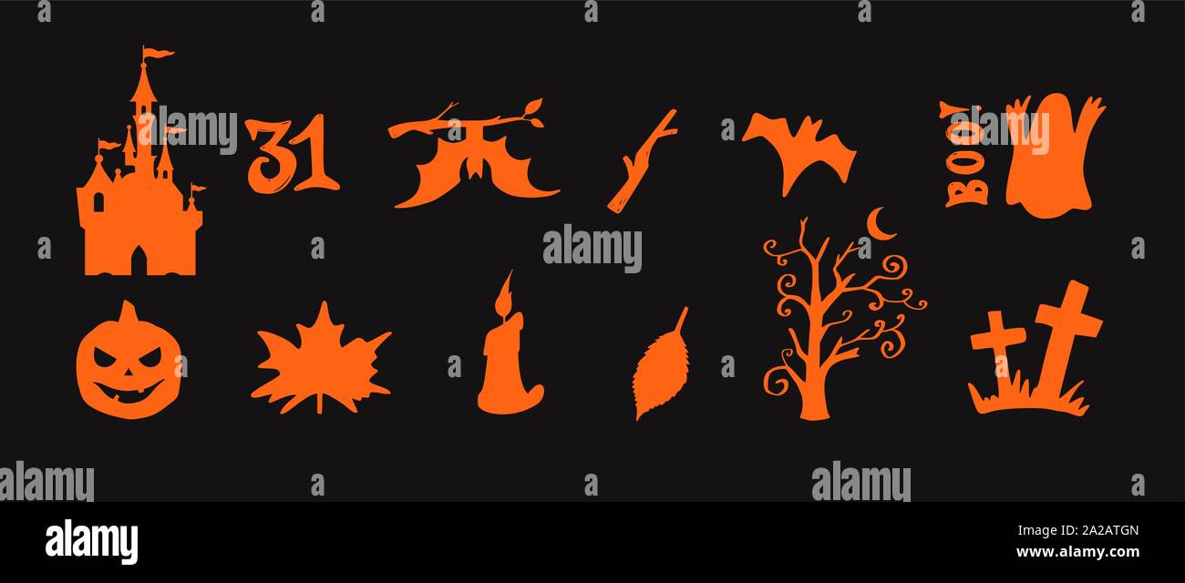 Vector collection of Halloween night silhouettes ,icons and characters ...