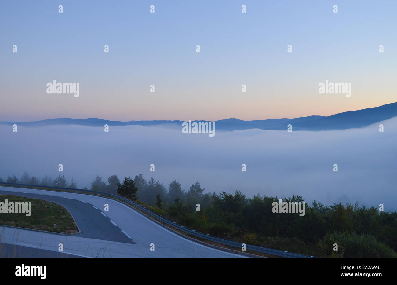 Sunrise over Gacka valley covered with fog Stock Photo - Alamy
