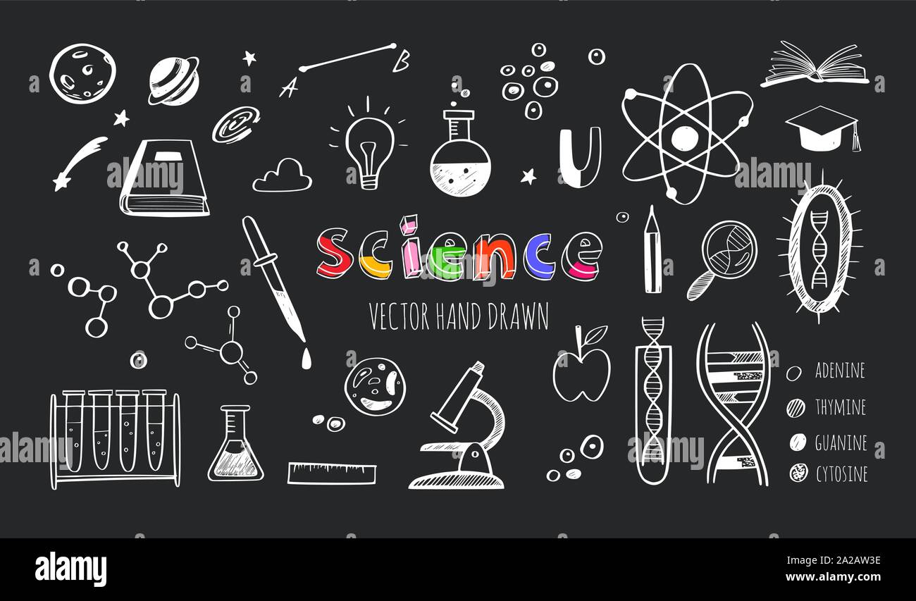 Vector hand drawn Science and Education doodle set. DNA, Biology ...