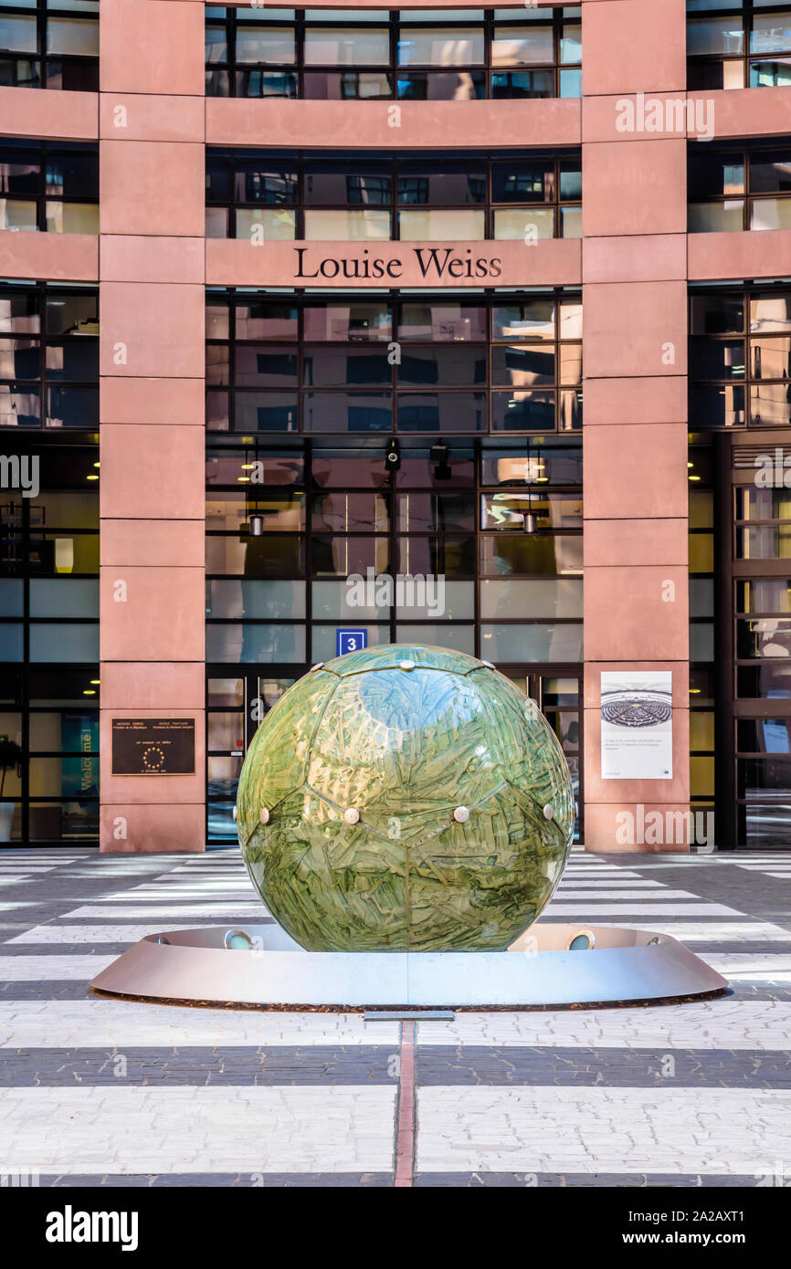 The glass globe titled "United Earth" in the oval courtyard of the ...