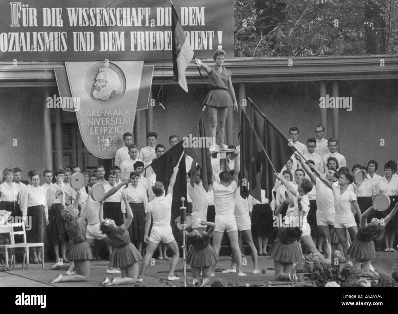 Students of the Karl Marx University during a performance for the 550th ...