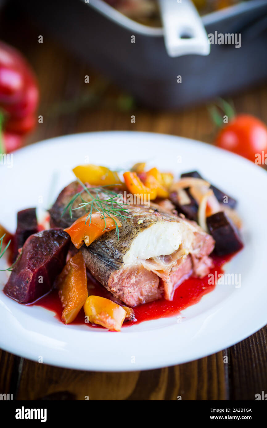fish stew with beets and other vegetables in a plate Stock Photo - Alamy