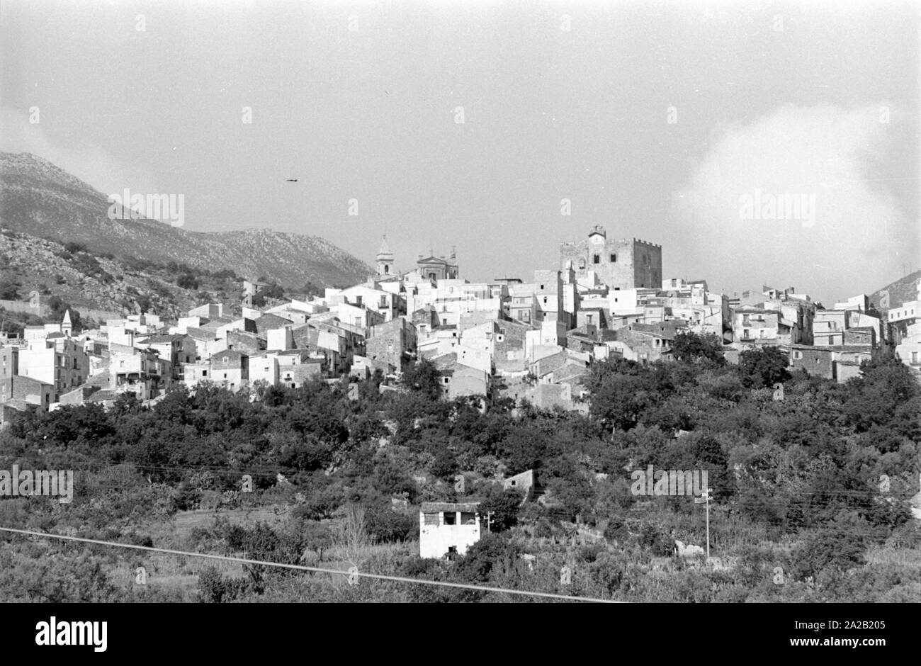View of the small town of Montelepre in the province of Palermo (region ...