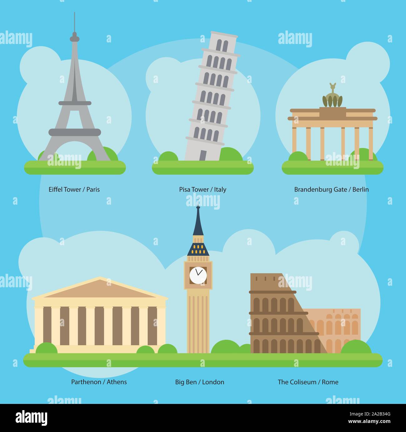 Vector illustration of Monuments and landmarks in Europe Vol. 1: Eiffel ...
