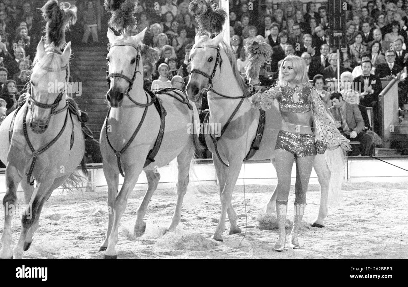 The American singer Peggy March performs with white horses on the TV ...