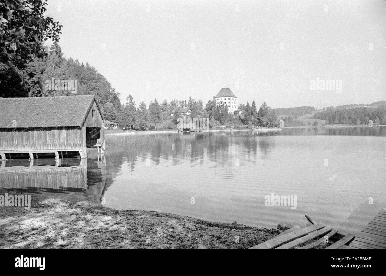 The Fuschl Castle from the 15th century, located on Fuschlsee in Hof ...