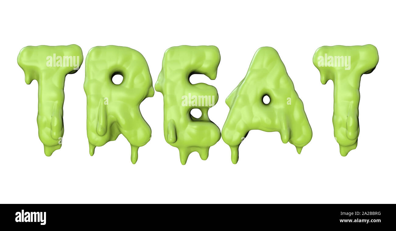 Treat word made from green halloween slime lettering. 3D Render Stock ...