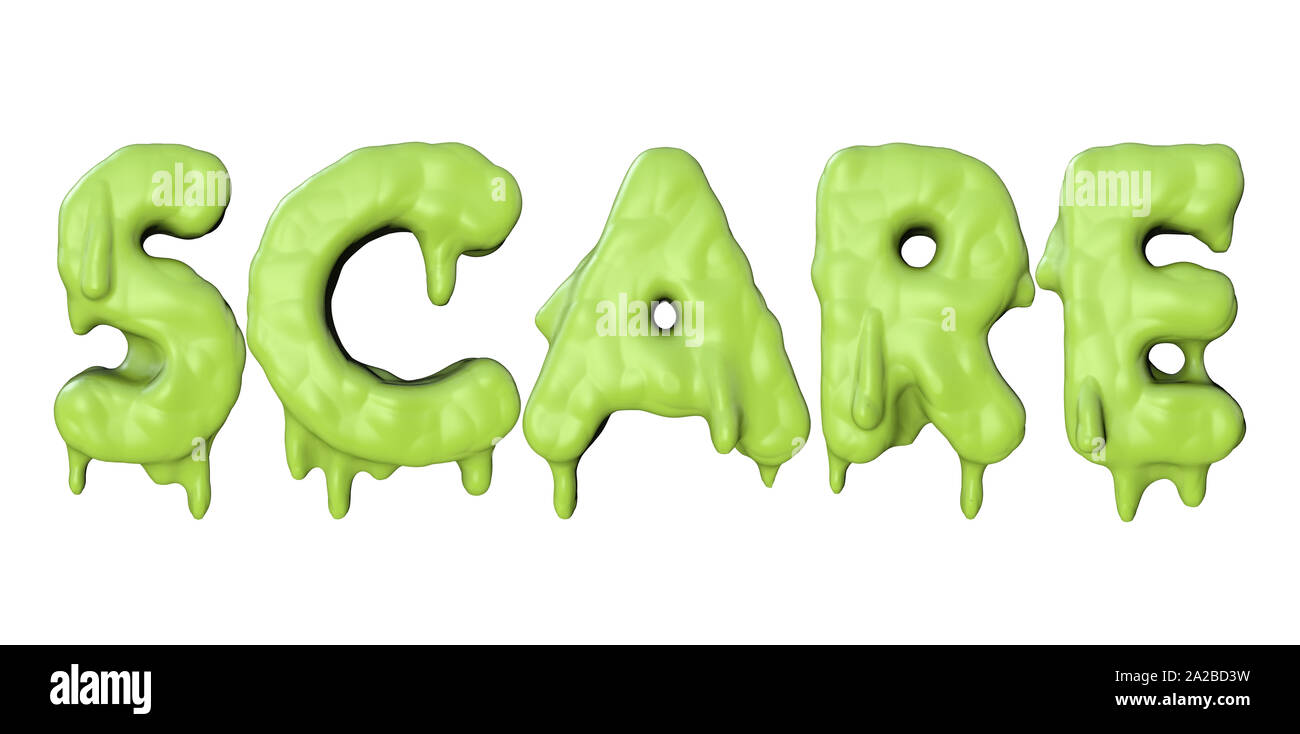 Scare word made from green halloween slime lettering. 3D Render Stock ...