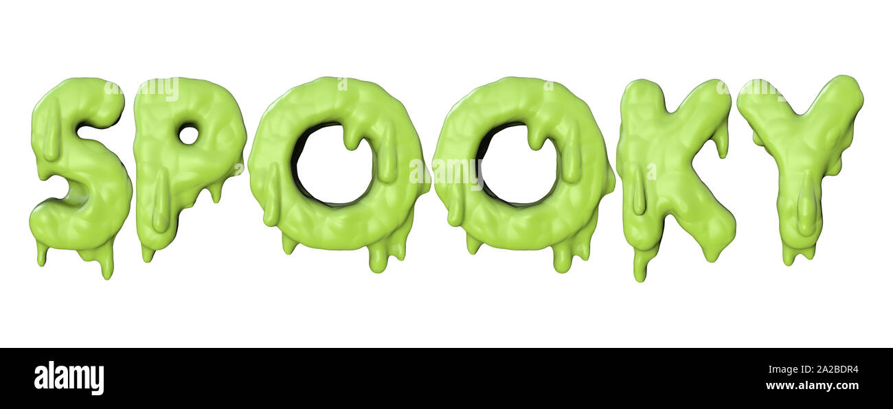 Spooky word made from green halloween slime lettering. 3D Render Stock ...
