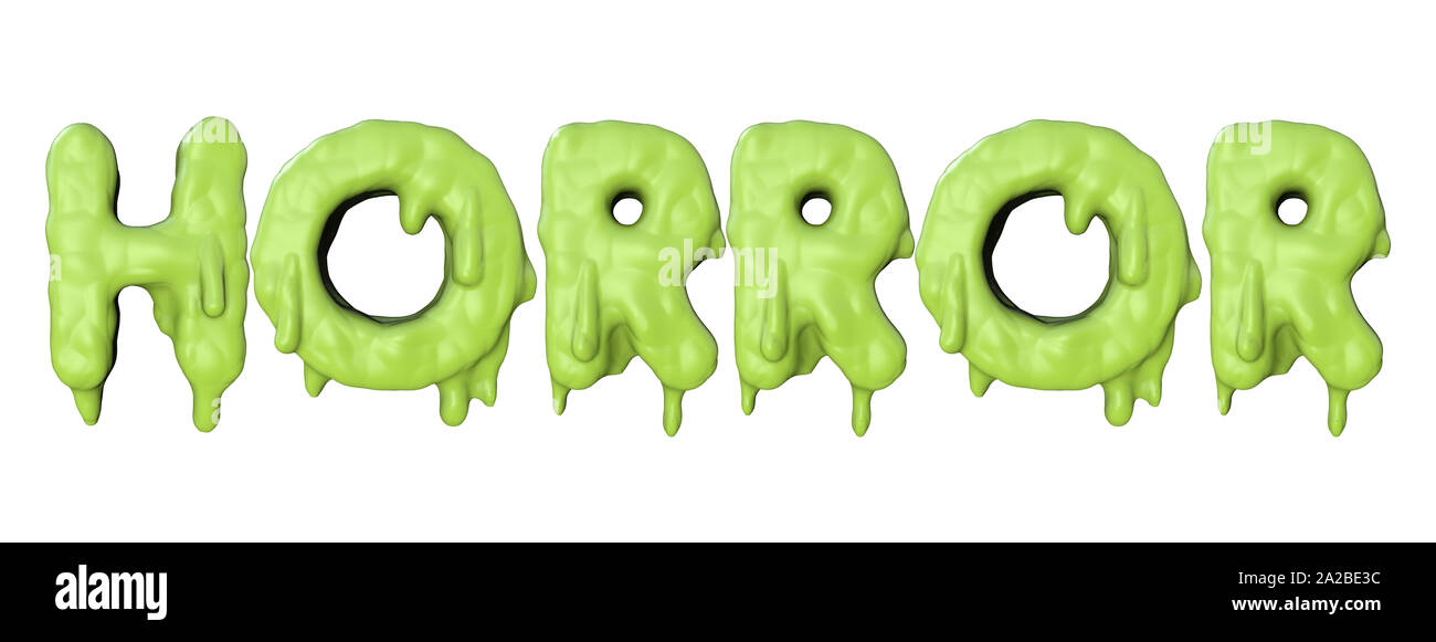 Horror word made from green halloween slime lettering. 3D Render Stock ...