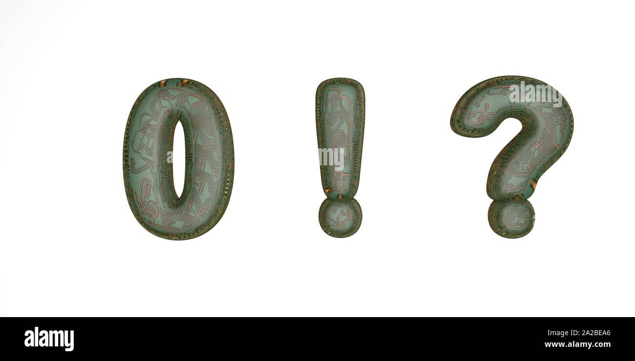 3D font from green hi-tech chips on a white background, technical font ...