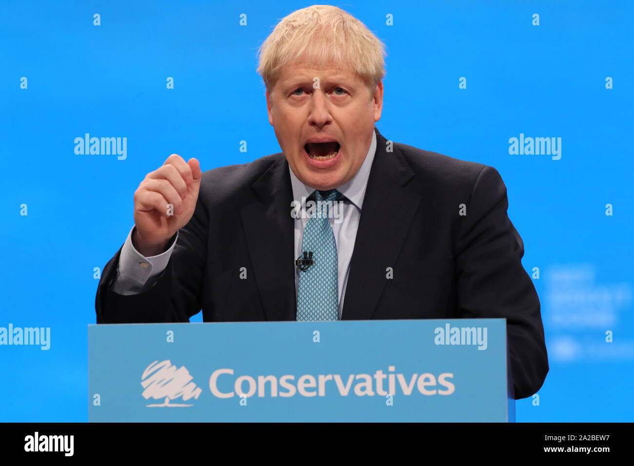 Prime Minister Boris Johnson delivering his speech at the Conservative ...