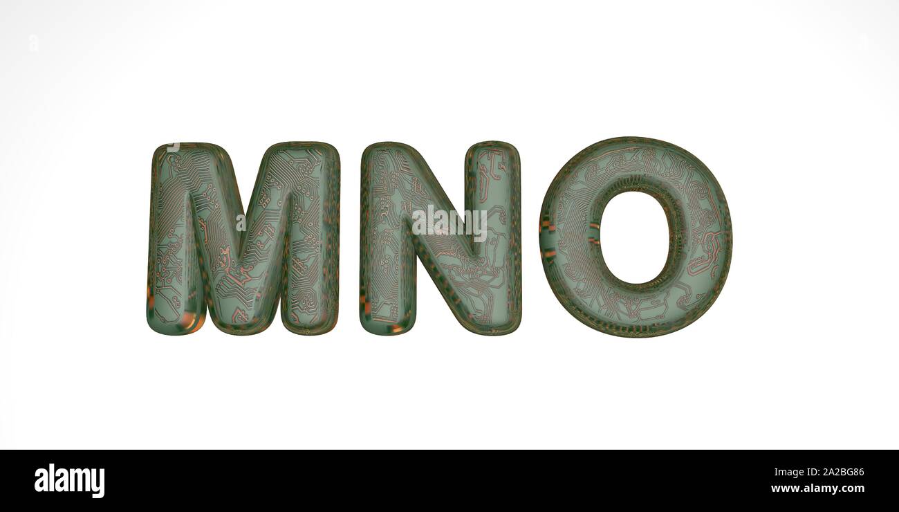 3D font from green hi-tech chips on a white background, technical font ...