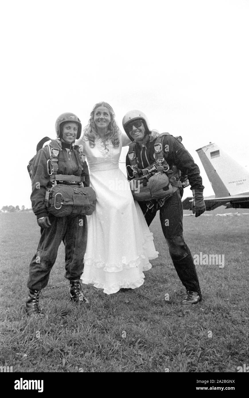 The bride gets ready for the parachute jump and her subsequent wedding ...