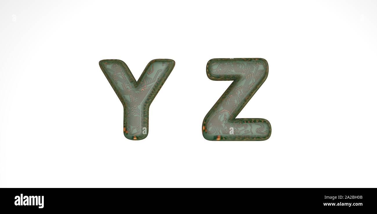 3D font from green hi-tech chips on a white background, technical font ...