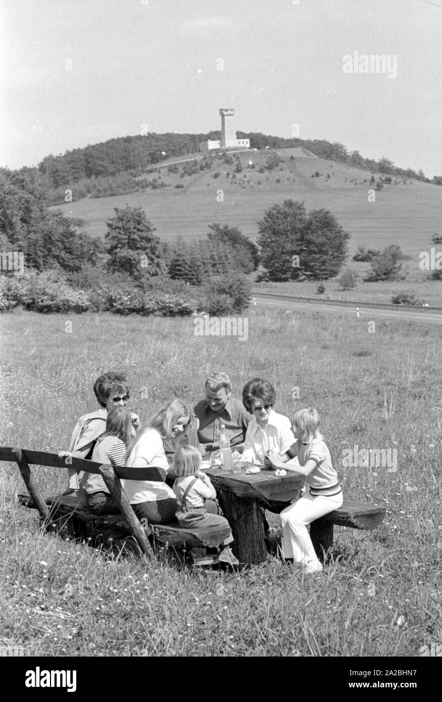 Family having a picnic in the Rhoen Mountains in Germany Stock Photo ...
