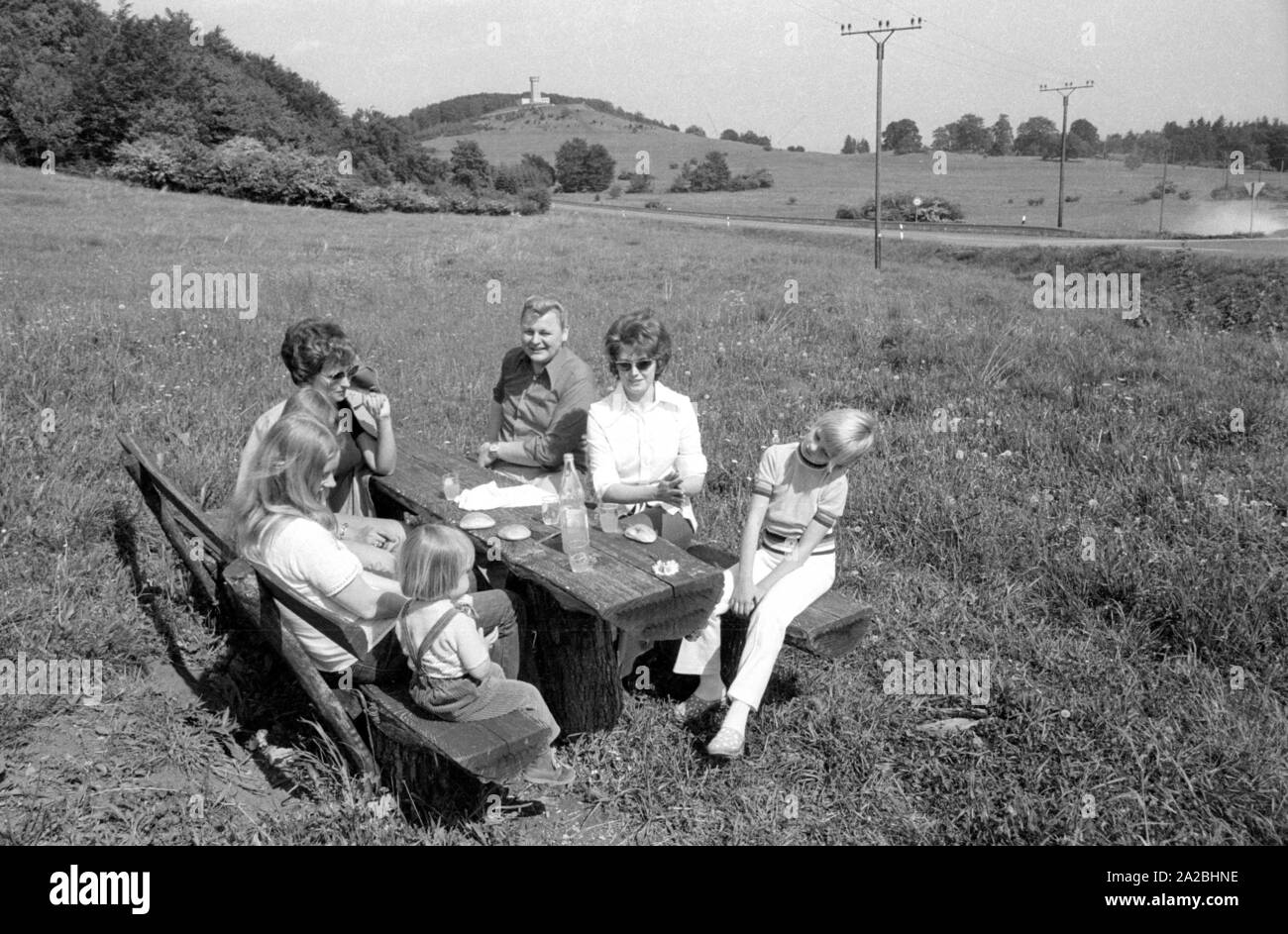 Family having a picnic in the Rhoen Mountains in Germany Stock Photo ...