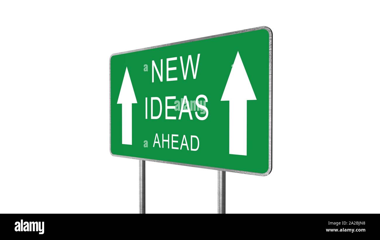 New Ideas Ahead Green Road Sign Isolated On White Background. Business ...