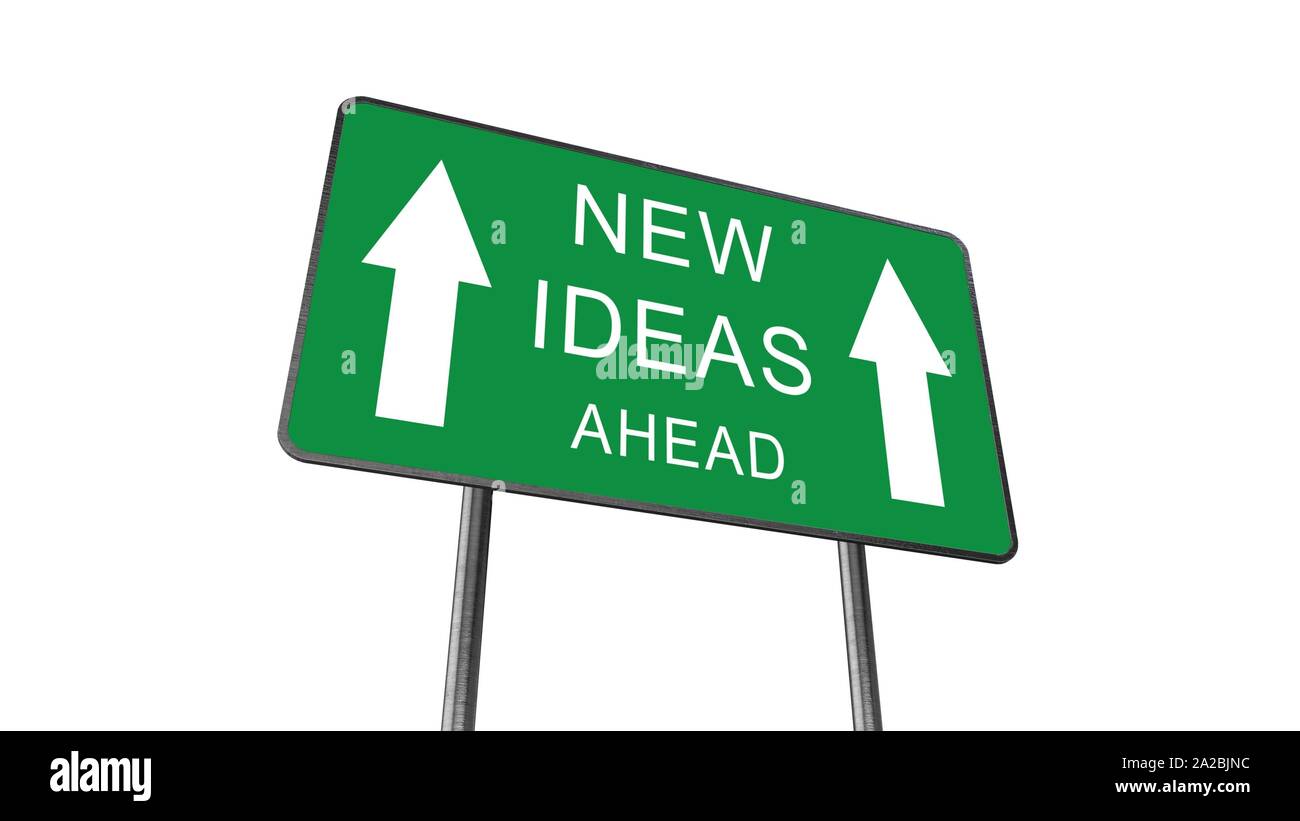 New Ideas Ahead Green Road Sign Isolated On White Background. Business ...